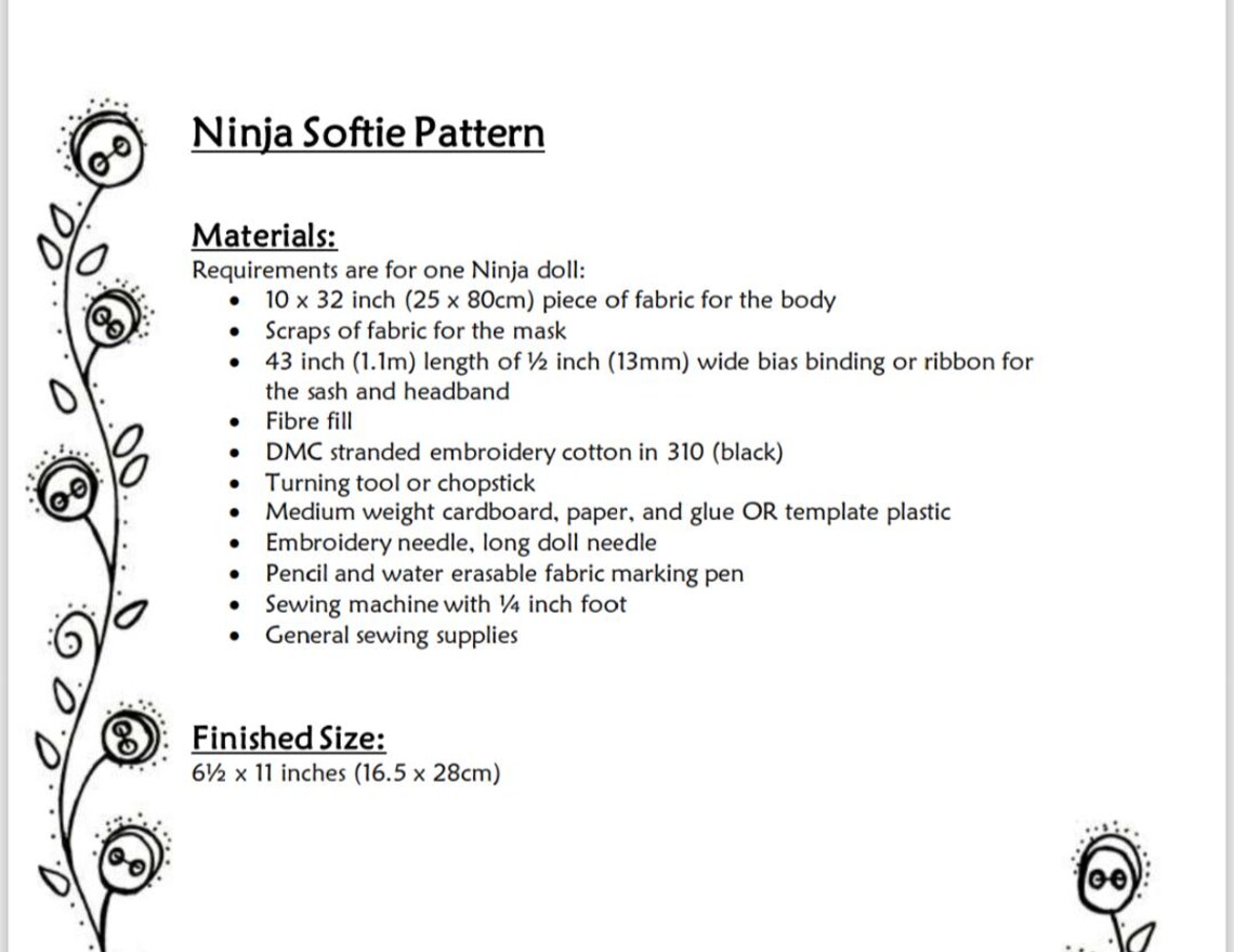 Ninja Doll Sewing Pattern PDF - DIY Soft Toy - Etsy