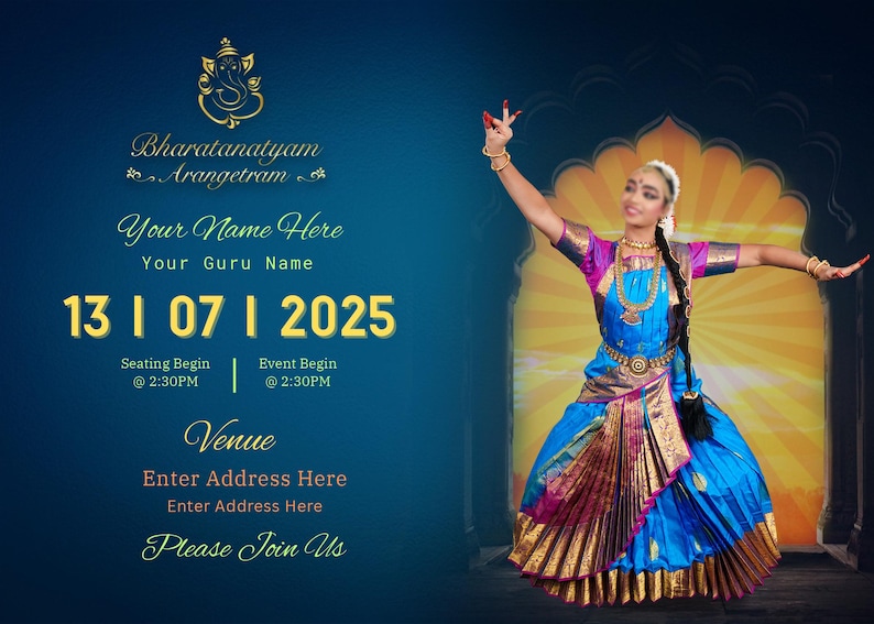 Arangetram Invitation Template, Save the Date Invite - Etsy