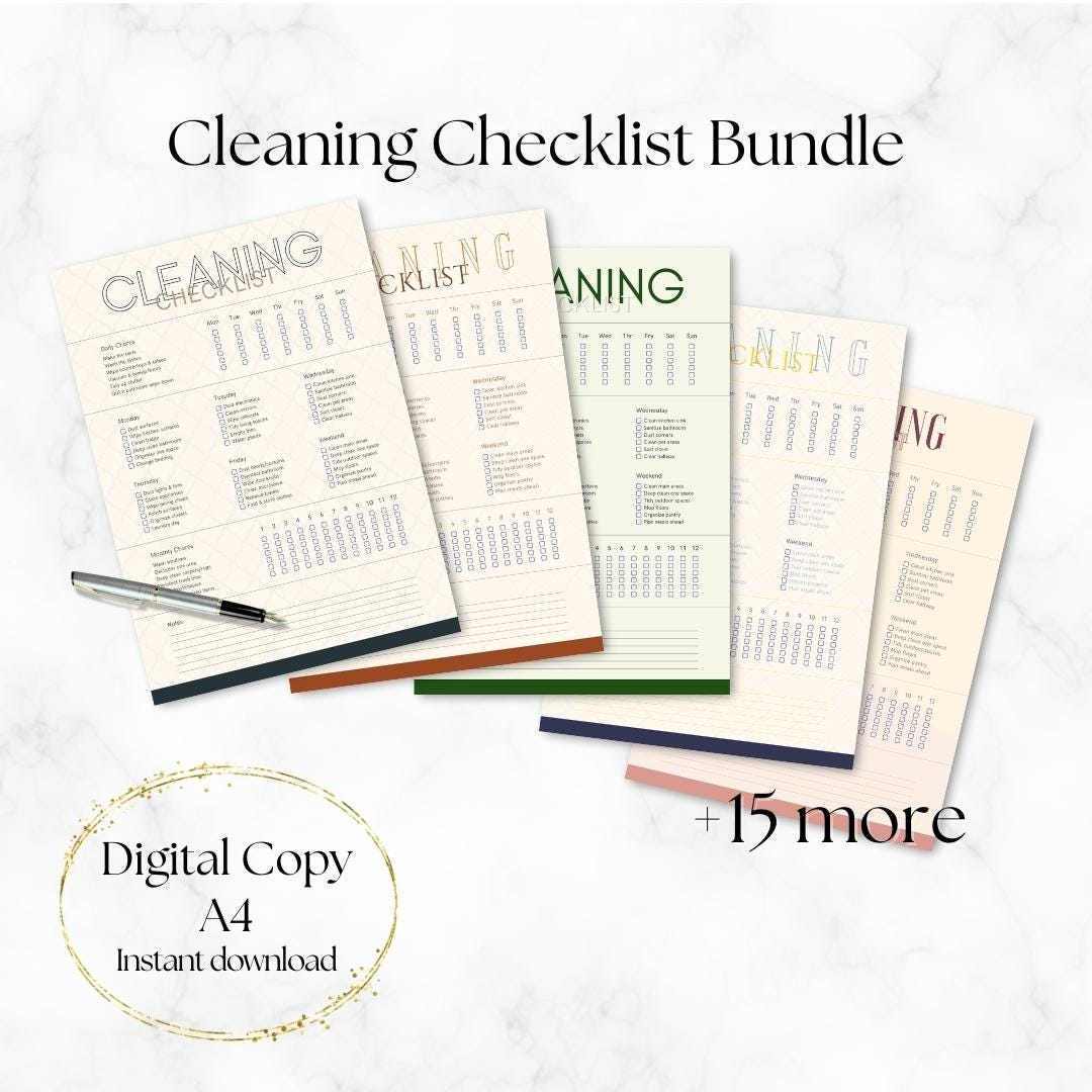 Printable Cleaning Checklist Bundle Daily Weekly Monthly Cleaning ...