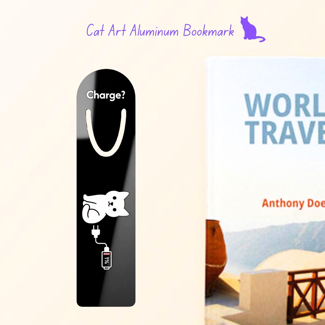 Low Battery Cat Bookmark | Funny Cat Art Gift for Book Lovers ...