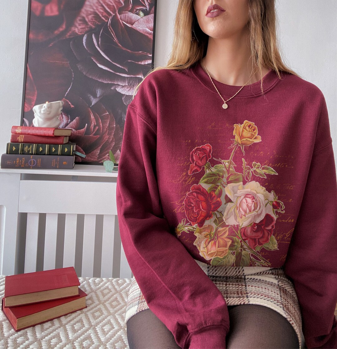 Cottagecore Sweater Vintage Rose Botanical Fairycore Sweater Goblincore ...