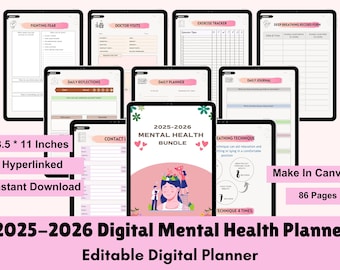 2025 Mental Health Planner Bundle, Self-care Digital Journal, Printable ...