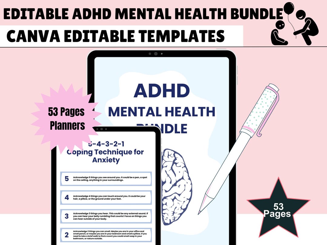 ADHD & Mental Health Planner, ADHD Planners Therapy Worksheets, ADHD ...
