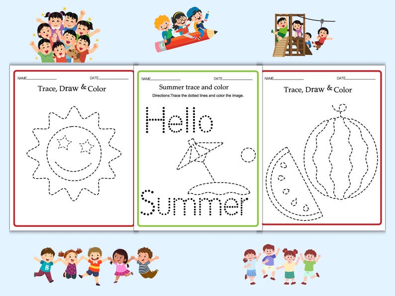 Summer Themed Trace the Path Worksheets, Path Tracing, Pencil Control ...
