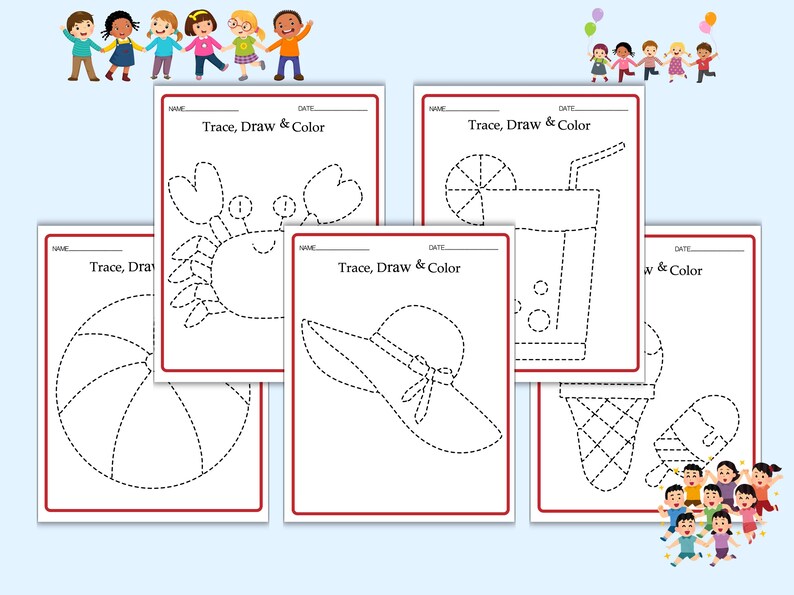 Summer Themed Trace the Path Worksheets, Path Tracing, Pencil Control ...