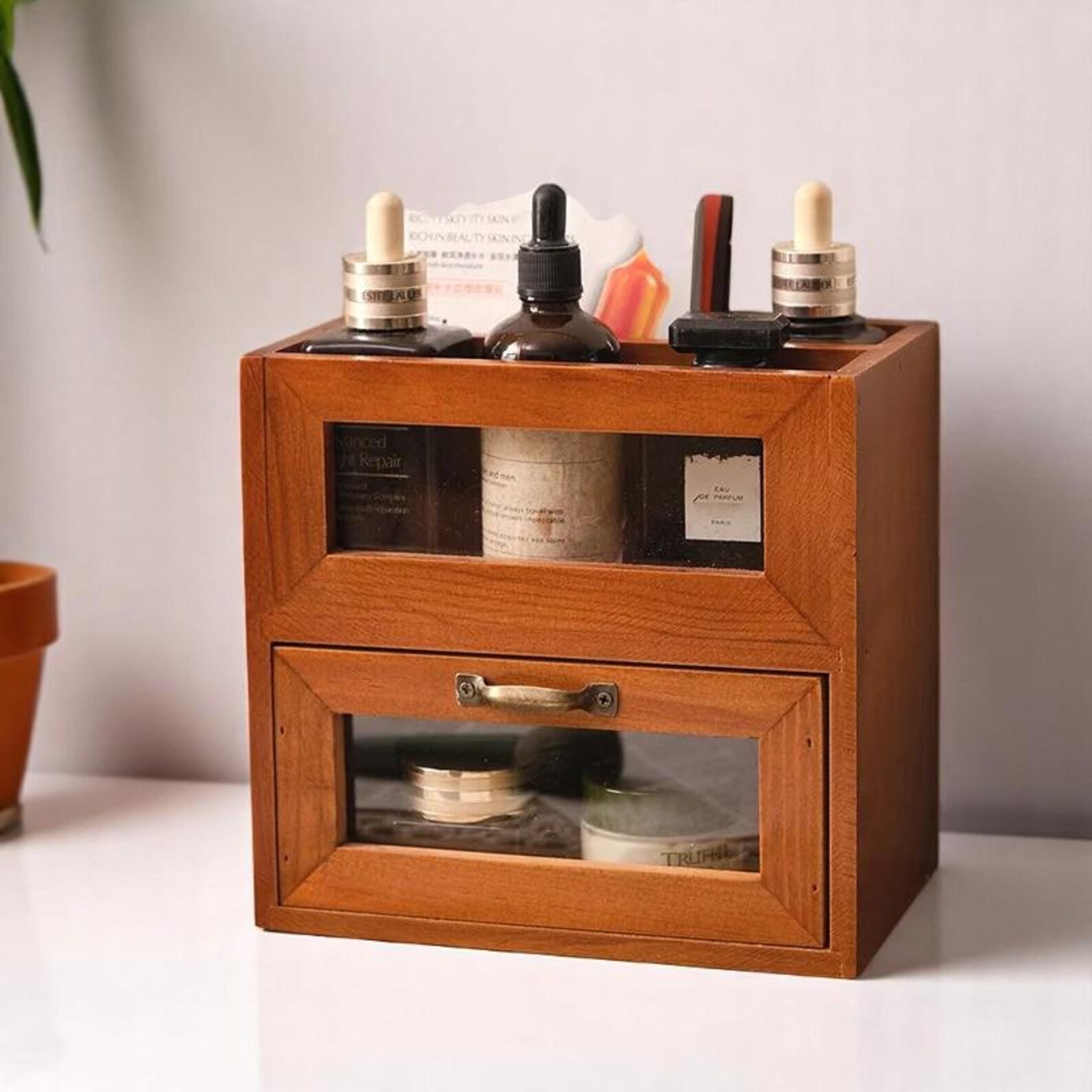 Minimalist Retro Wood Organizer – Desktop Caddy for Makeup Brushes ...