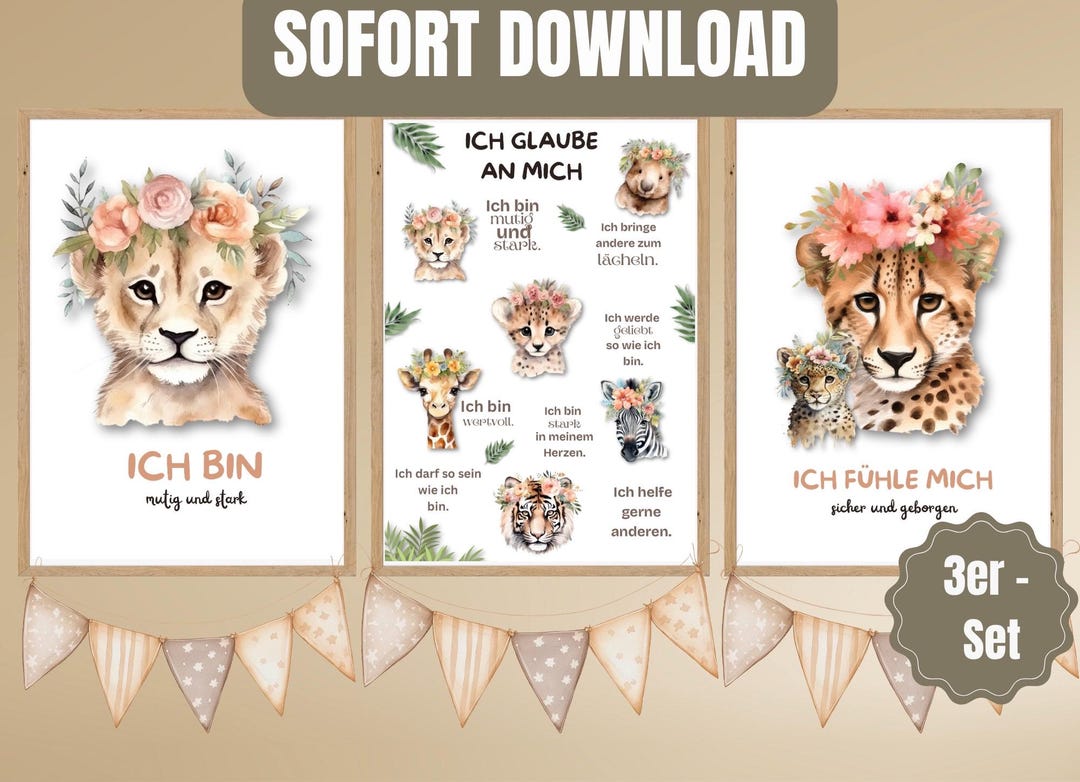 Set of 3 Animal Affirmation Posters for Children's Rooms | Encouraging ...