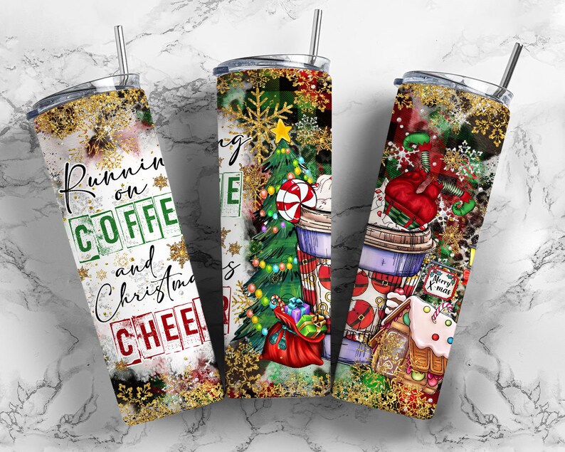 20 Oz Skinny Tumbler, Running on Coffee and Christmas Cheer Straight ...