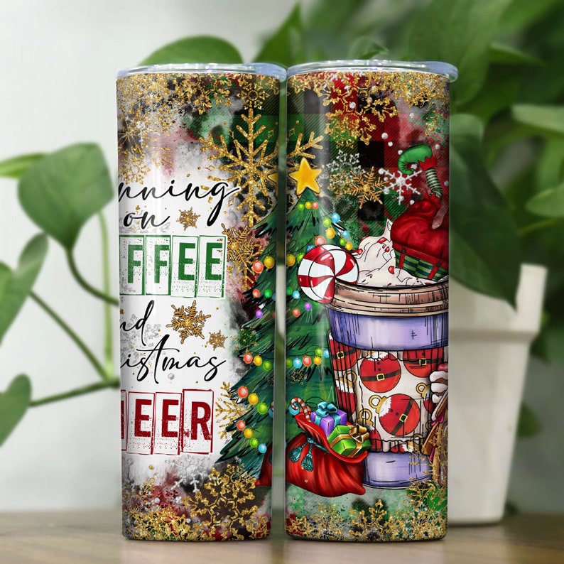 20 Oz Skinny Tumbler, Running on Coffee and Christmas Cheer Straight ...