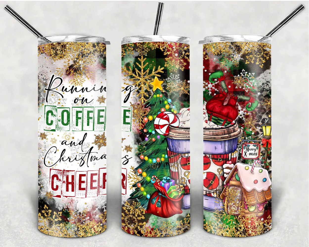 20 Oz Skinny Tumbler, Running on Coffee and Christmas Cheer Straight ...