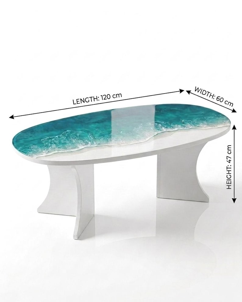 Buy Oval Ocean Resin Coffee Table, Coastal Beach Wave Design, Luxury ...