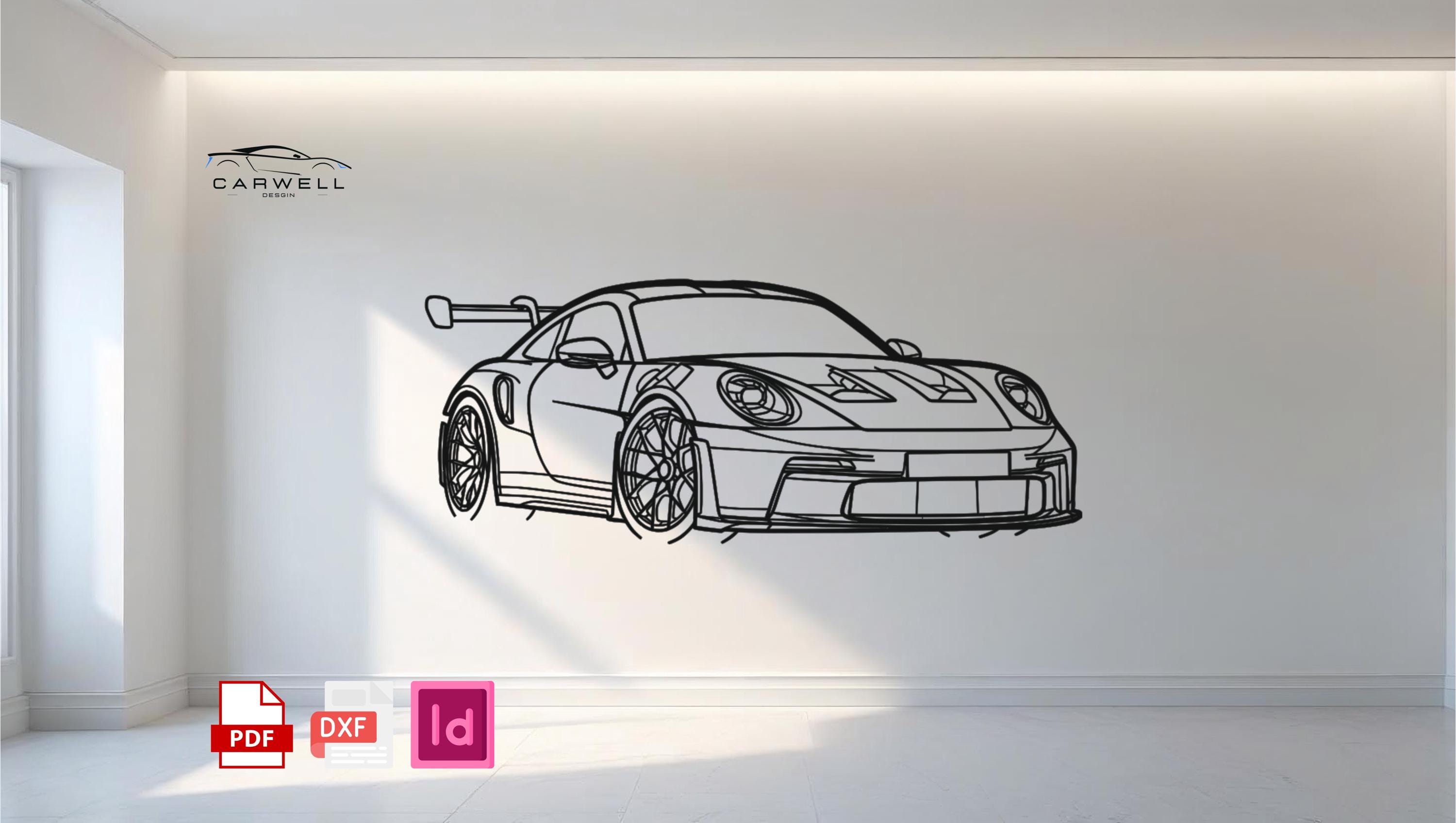 Porsche 911 992 GT3 , Car Wall Art DXF & AI Files | Garage Decor Vector ...