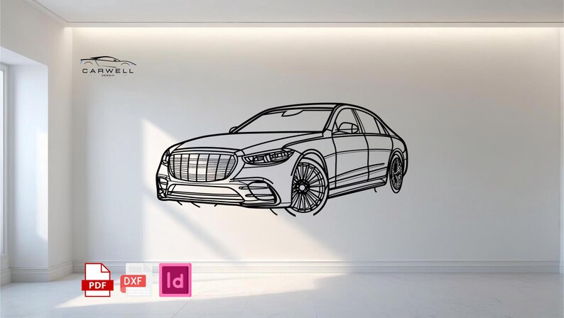 Mercedes S Class , Car Wall Art DXF & AI Files | Garage Decor Vector ...