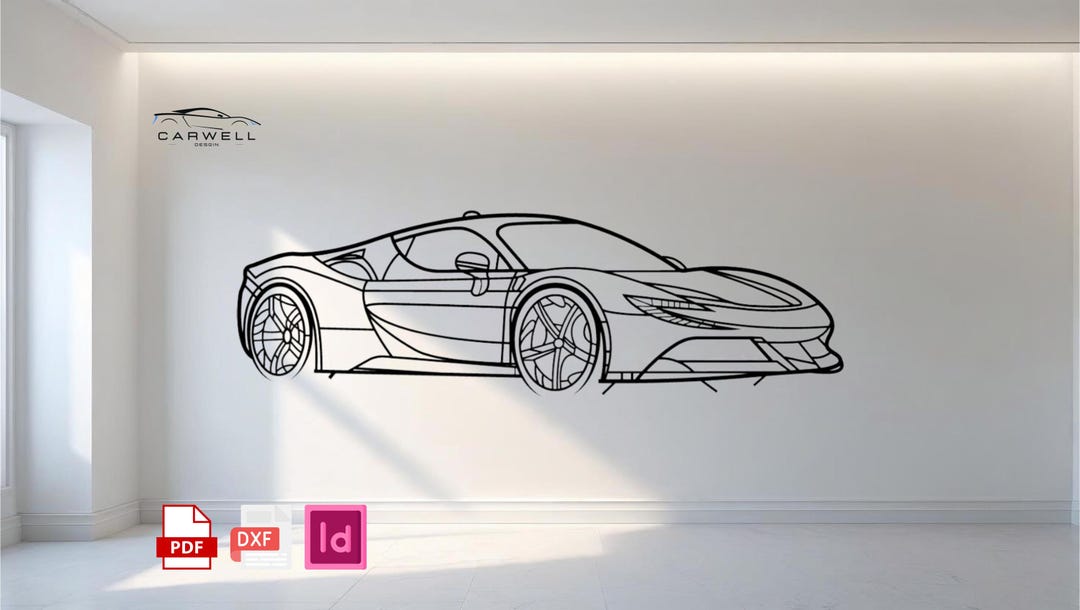 Ferrari SF90 , Car Wall Art DXF & AI Files | Garage Decor Vector ...