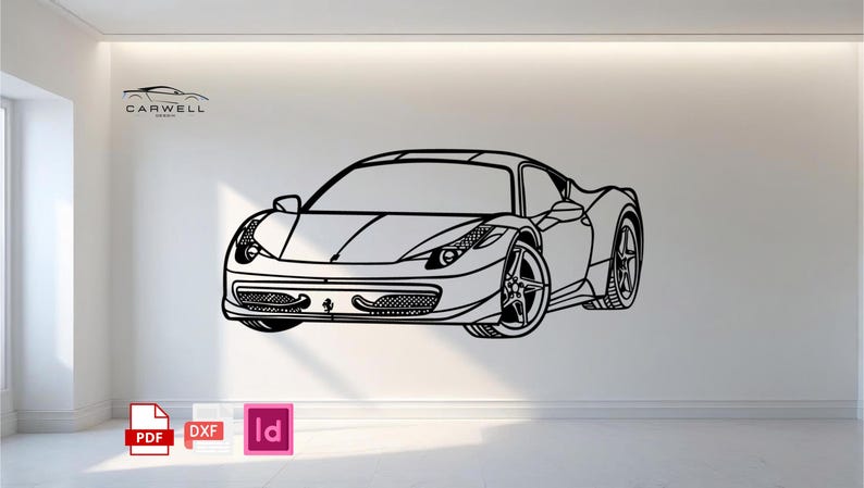 Ferrari 458 Car Wall Art DXF & AI Files | Garage Decor Vector | Laser ...