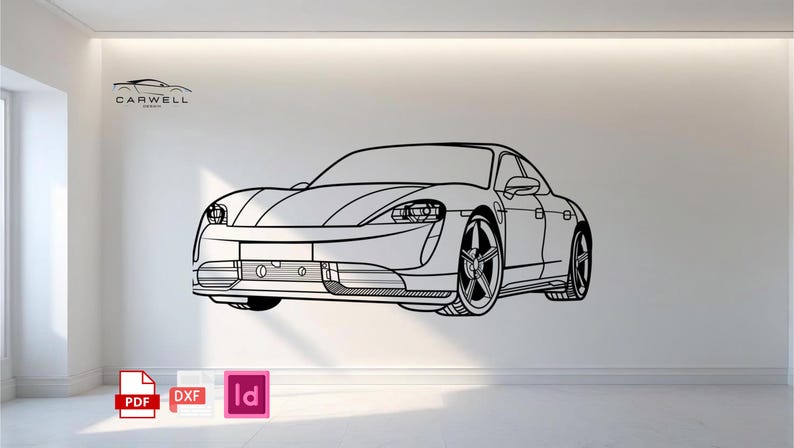 Porsche Taycan ,car Wall Art DXF & AI Files | Garage Decor Vector ...