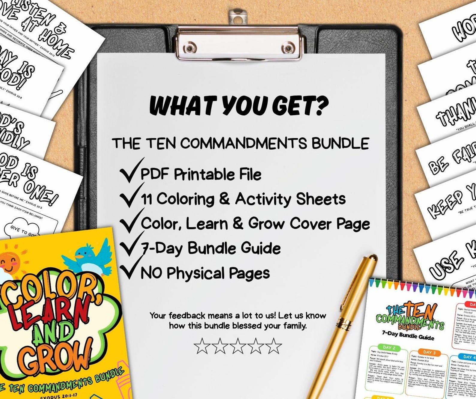 Ten Commandments Activity Bundle: Kids Bible Coloring Pages (PDF ...