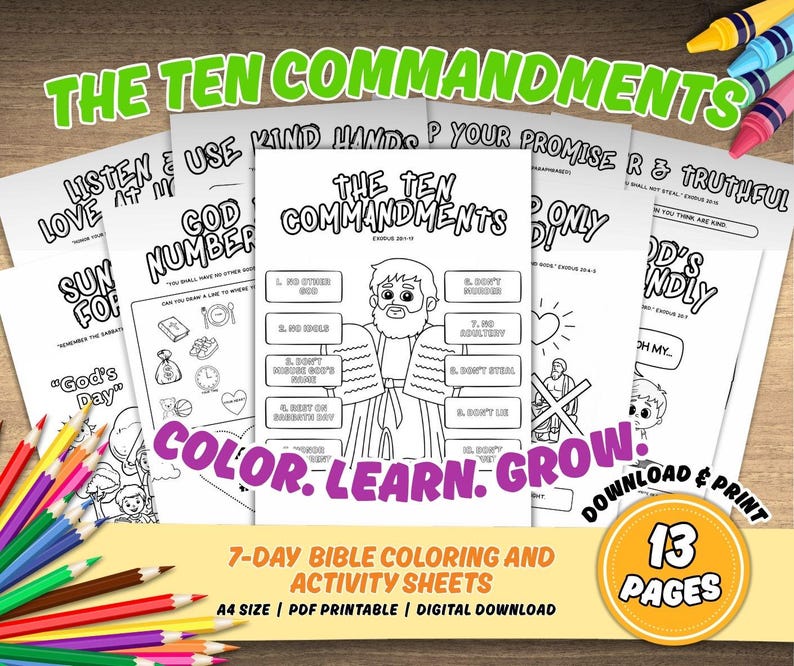 Ten Commandments Activity Bundle: Kids Bible Coloring Pages (PDF ...