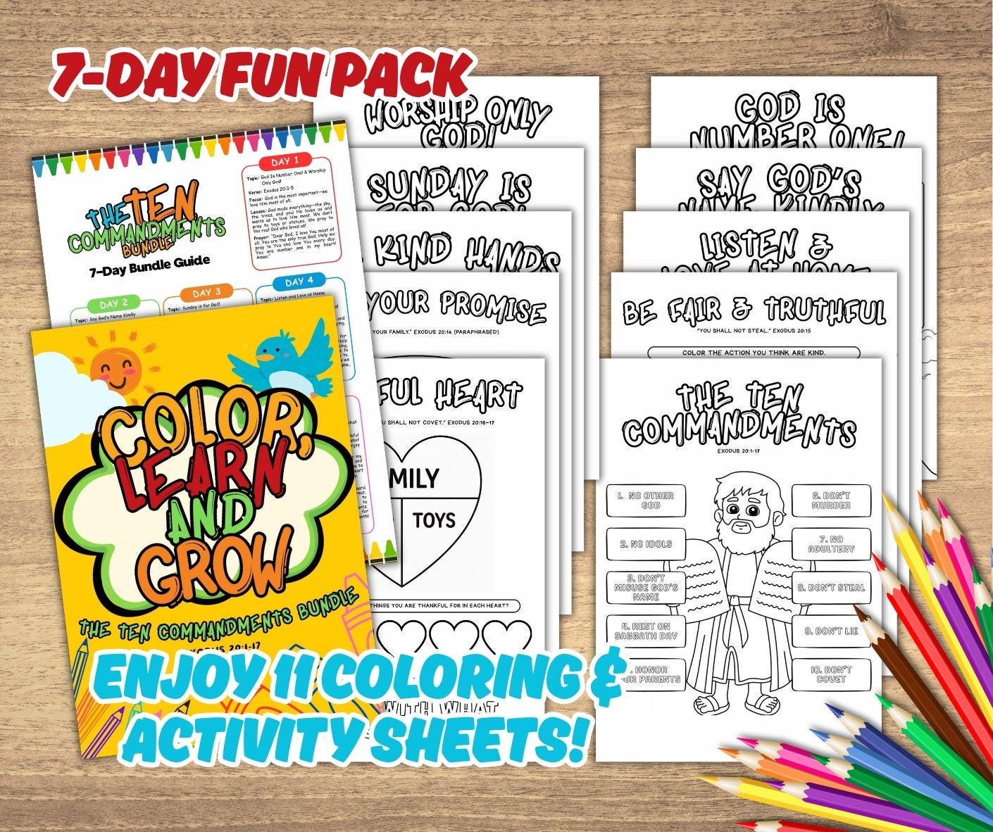 Ten Commandments Activity Bundle: Kids Bible Coloring Pages (PDF ...