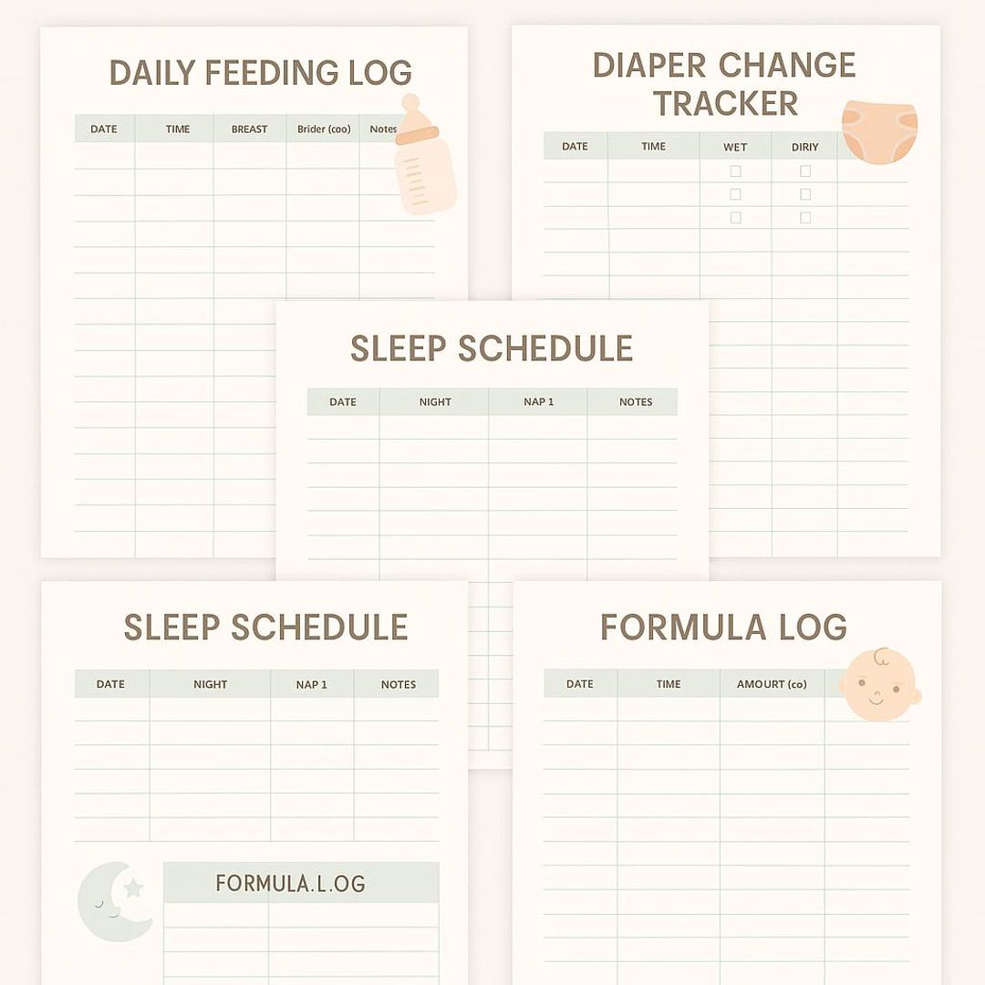 Baby Tracker Printable Bundle: Feeding, Diaper, Sleep, Formula Logs ...