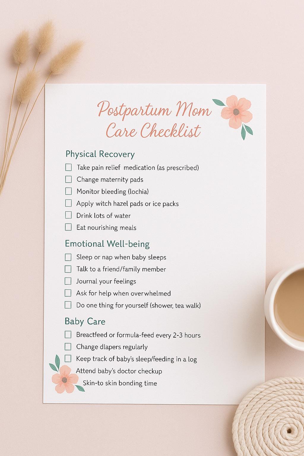 Postpartum Mom Care Checklist Printable New Mom Recovery and Selfcare ...