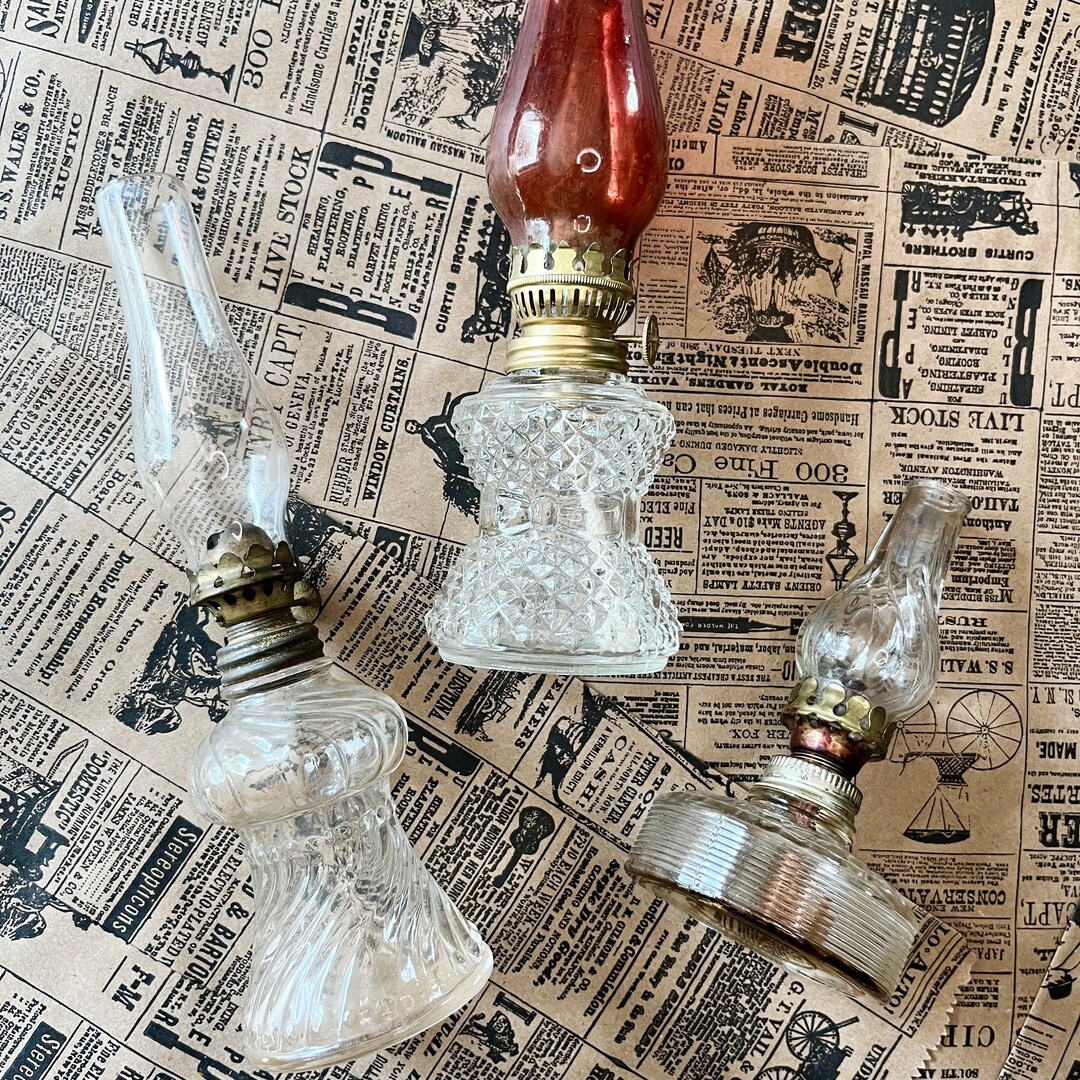 Miniature Kerosene Lamp Set- Clear and Red Glass - Etsy