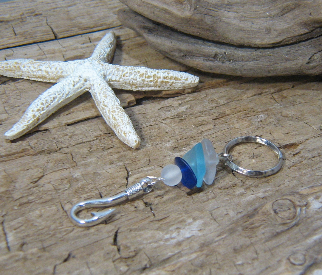 Sea Glass Key Chain With Fish Hook - Etsy