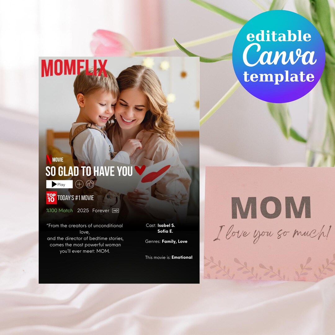 Personalized Poster for Mom | Editable Canva Template | Momflix Style ...