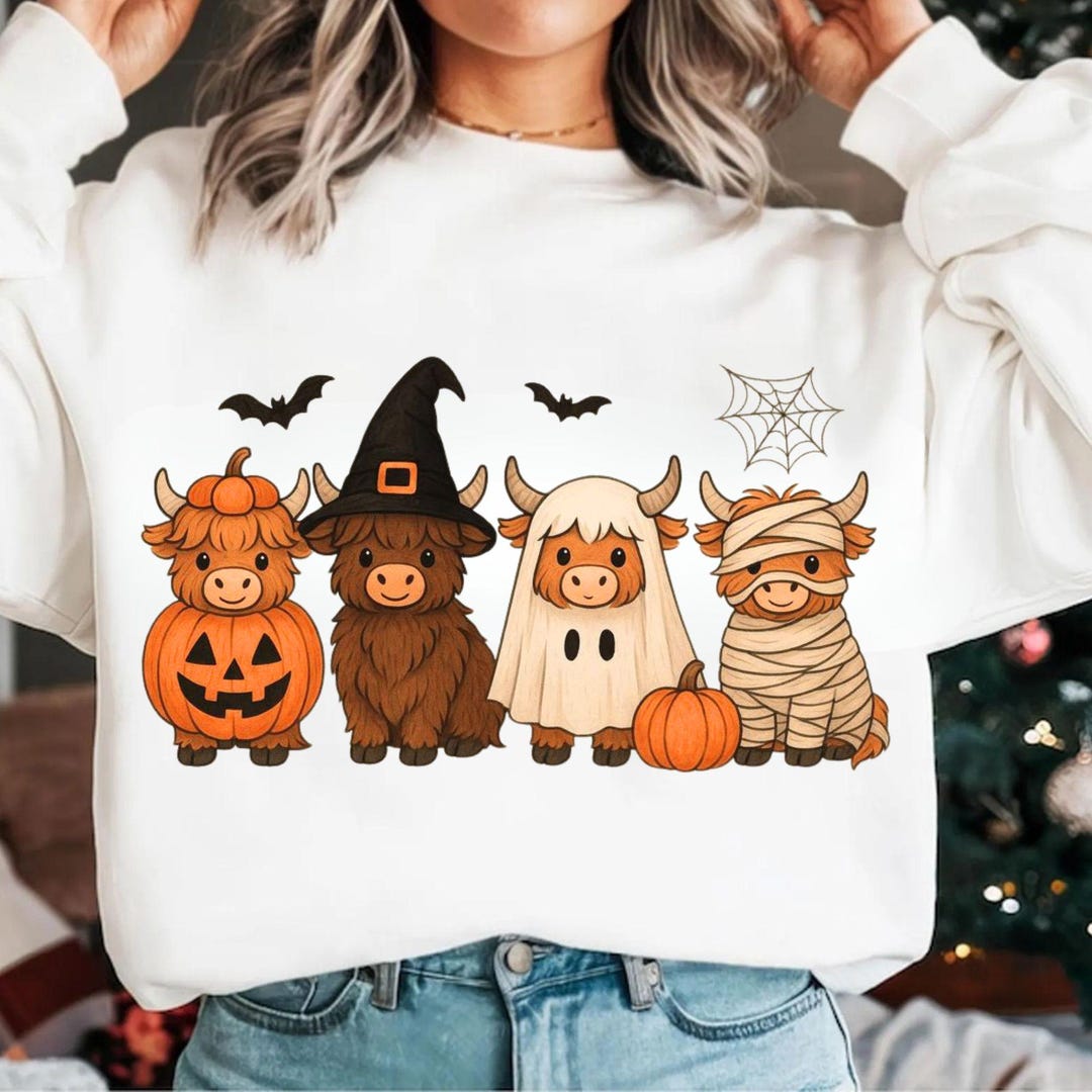 Halloween Highland Cow PNG, Cute Farm Animal Halloween Clipart, Pumpkin ...