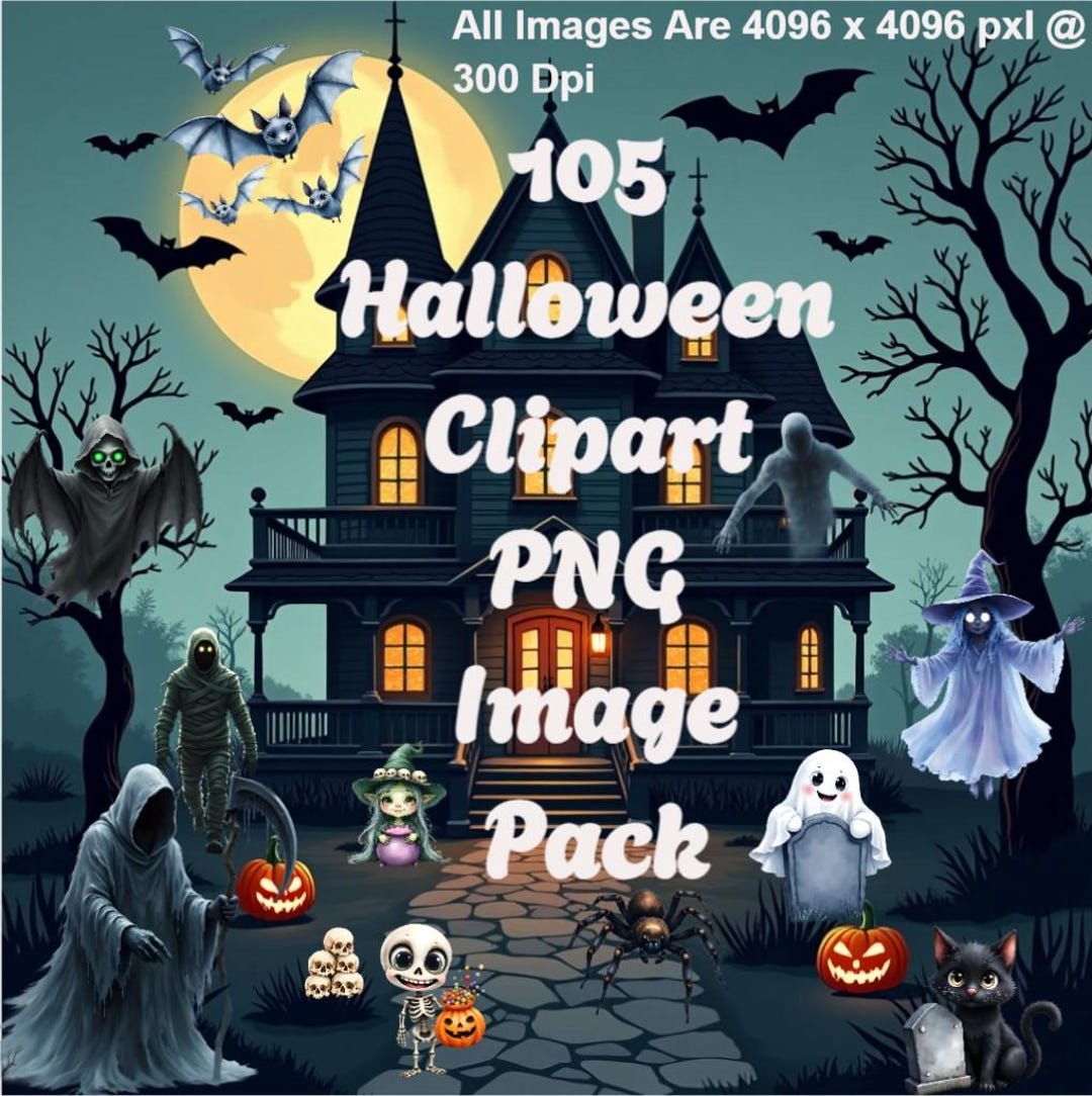 Spooky Cute Halloween Clip Art Bundle, 105 Pngs for DIY Crafts ...