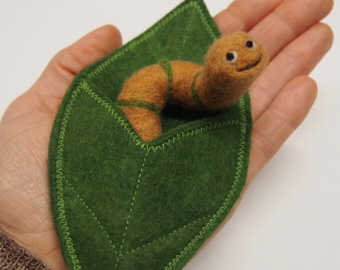 My Friend Worm Needle Felted Worm and Wool Felt Leaf Pouch - Etsy