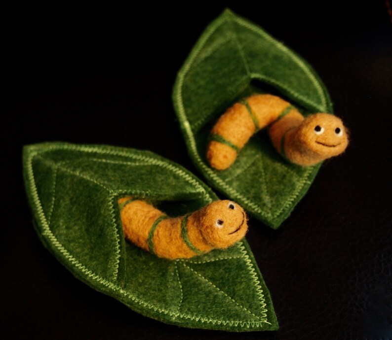 My Friend Worm Needle Felted Worm and Wool Felt Leaf Pouch | Etsy