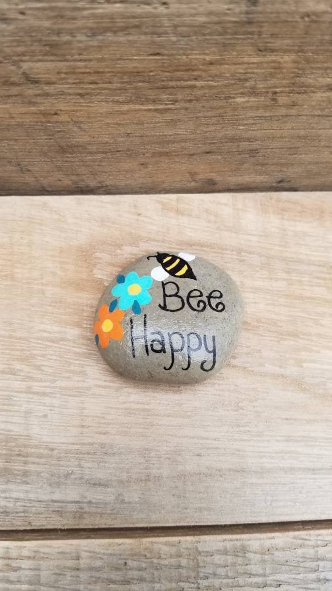 Painted Rock - Stone Magnet - Handpainted Stone - Bee Happy - Sentiment ...