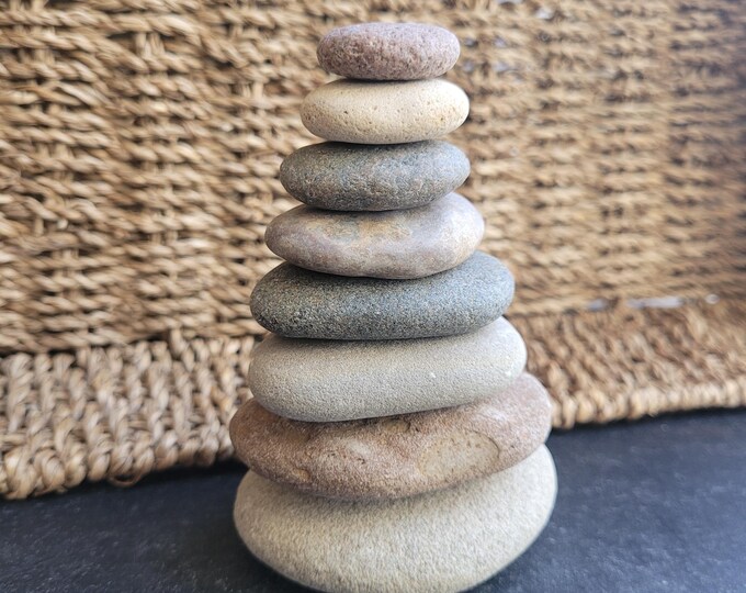 Stone Cairn, 8 Stones, Flat, Multicolor Beach Rocks, Various Sizes for ...