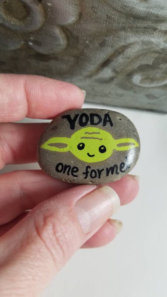 Painted Stone Baby Yoda painted rock option to add | Etsy