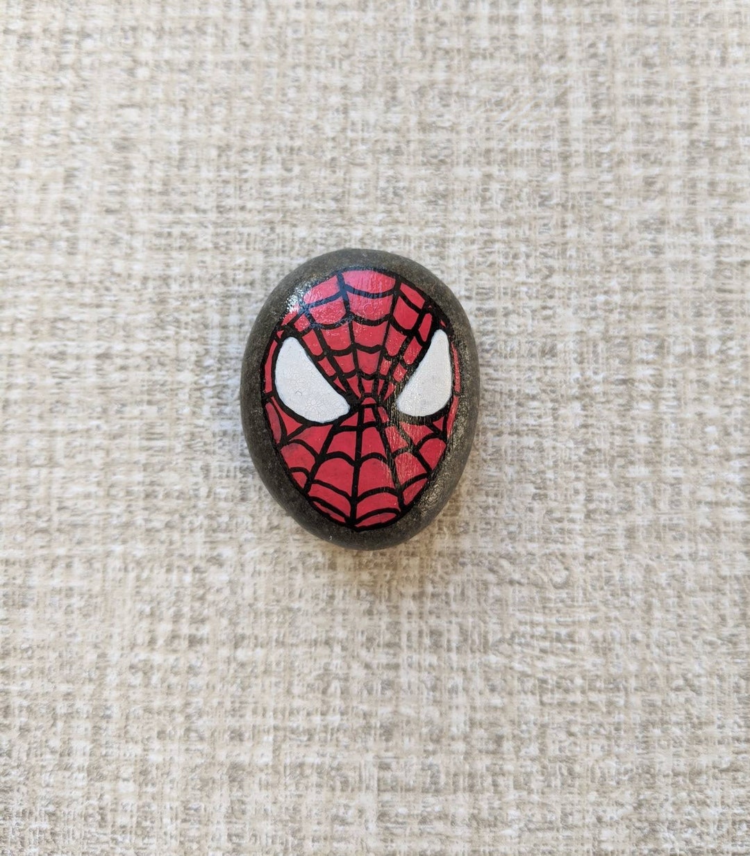 Spiderman Painted Rock - Superhero Refrigerator Magnet - Comic Book ...