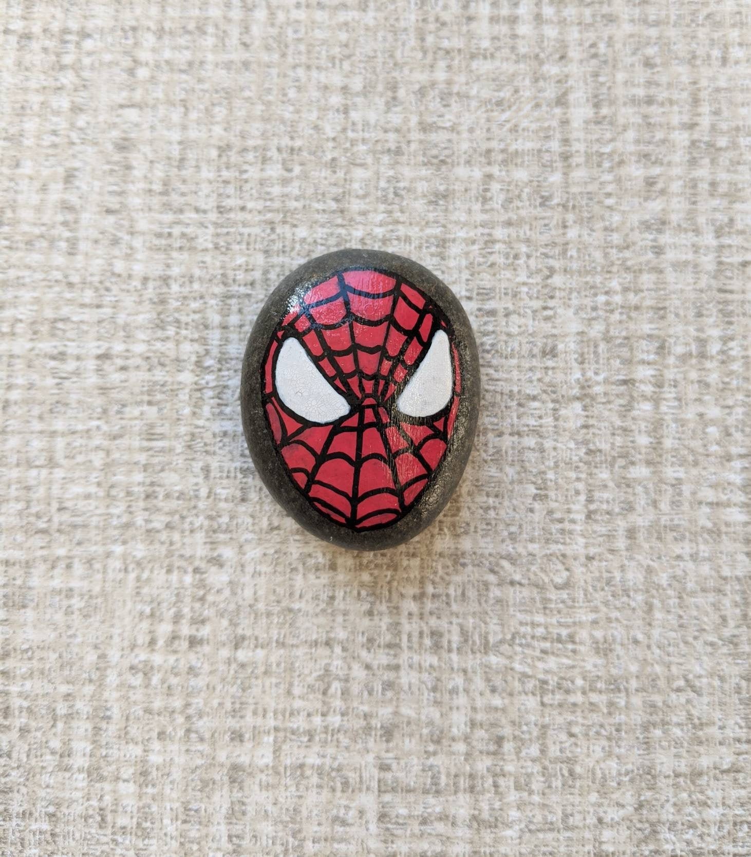 Spiderman painted rock superhero refrigerator magnet comic | Etsy