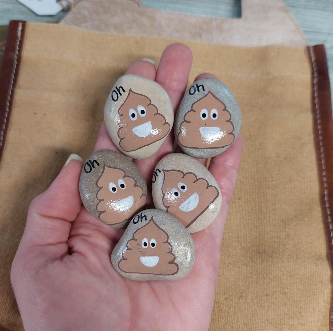 Hand Painted Stone - Stone Refrigerator Magnet- Poo Emoji - Painted ...