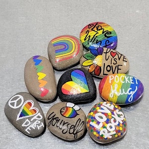 Gay Pride Painted Rocks Pride Month Rainbow LGBTQ Valentine's Day Love ...