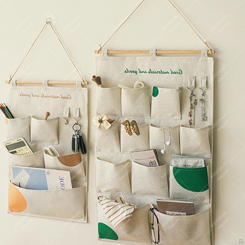Canvas Wall Hanging Organizer, Multi Pocket Storage Bag, Over Door ...