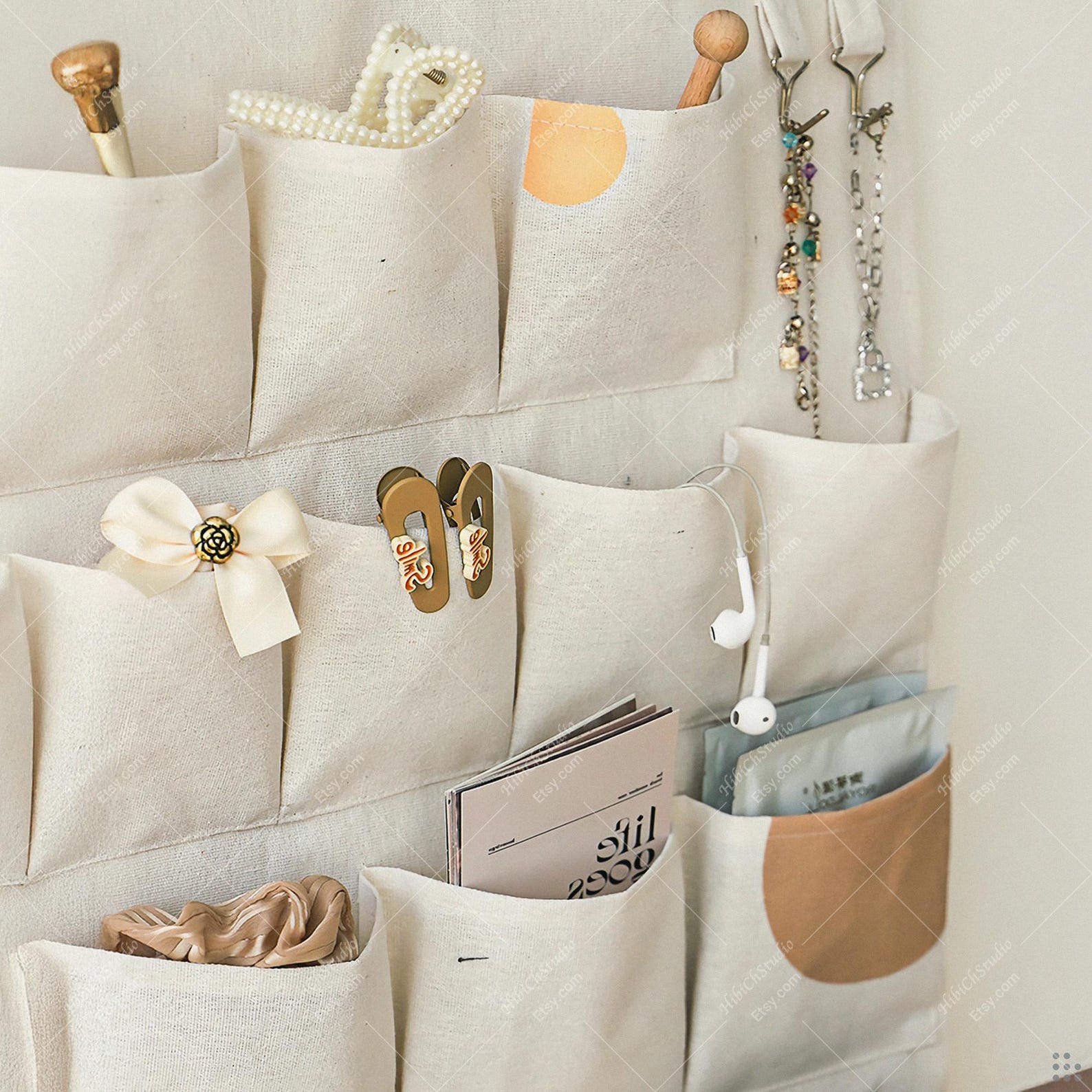 Canvas Wall Hanging Organizer, Multi Pocket Storage Bag, Over Door ...
