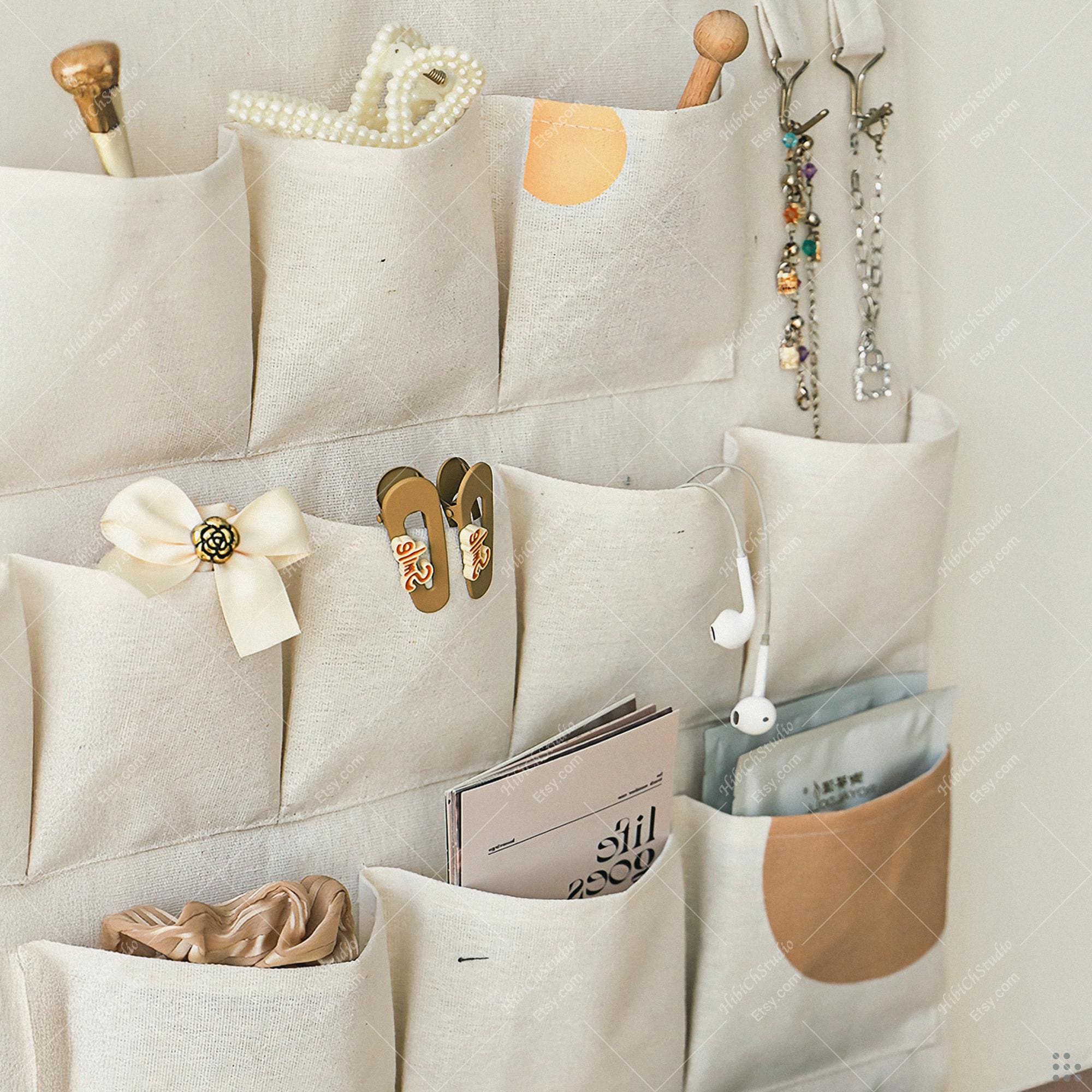 Canvas Wall Hanging Organizer, Multi Pocket Storage Bag, Over Door ...