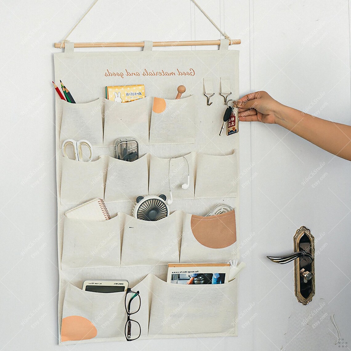 Canvas Wall Hanging Organizer, Multi Pocket Storage Bag, Over Door ...