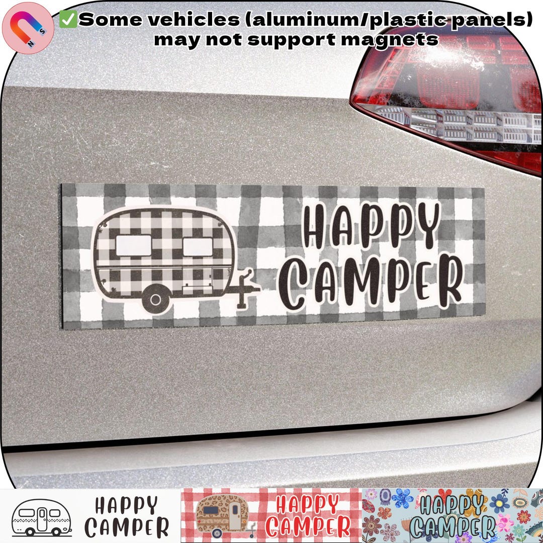 Happy Camper Car Magnet Retro Trailer Design Cute Boho Camping Gift ...