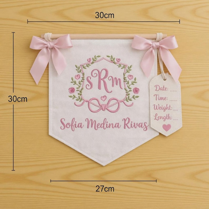 Embroidered Baby Name Banner, Custom Monogram Nursery Decor, Hospital ...