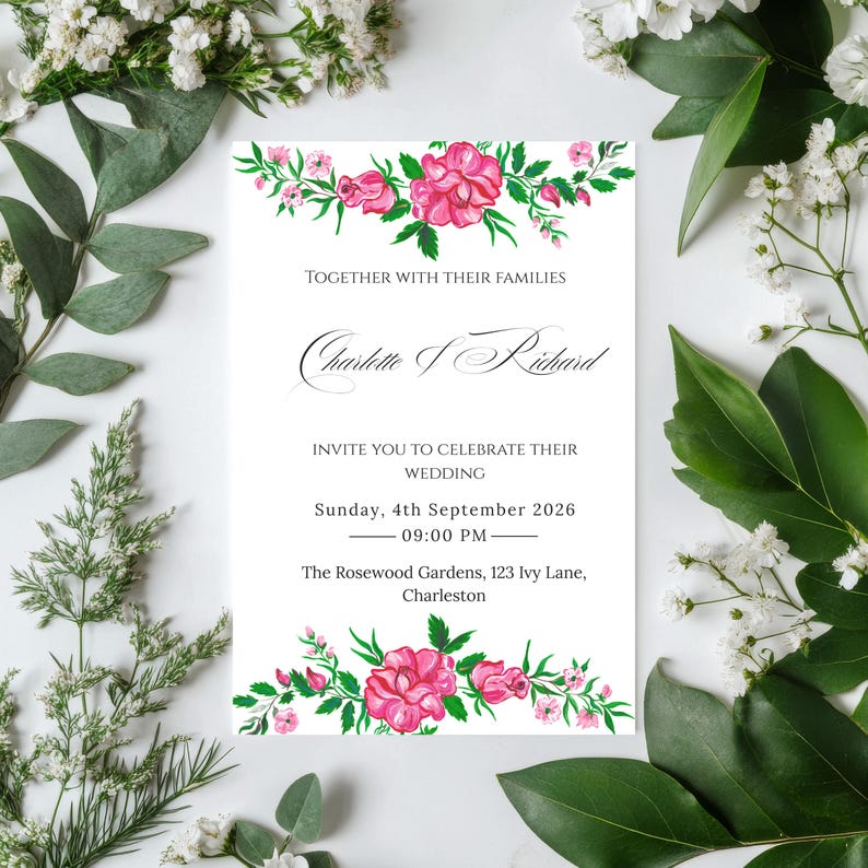 Editable Wedding Invitation Template – Elegant Rose – Canva Download - Etsy
