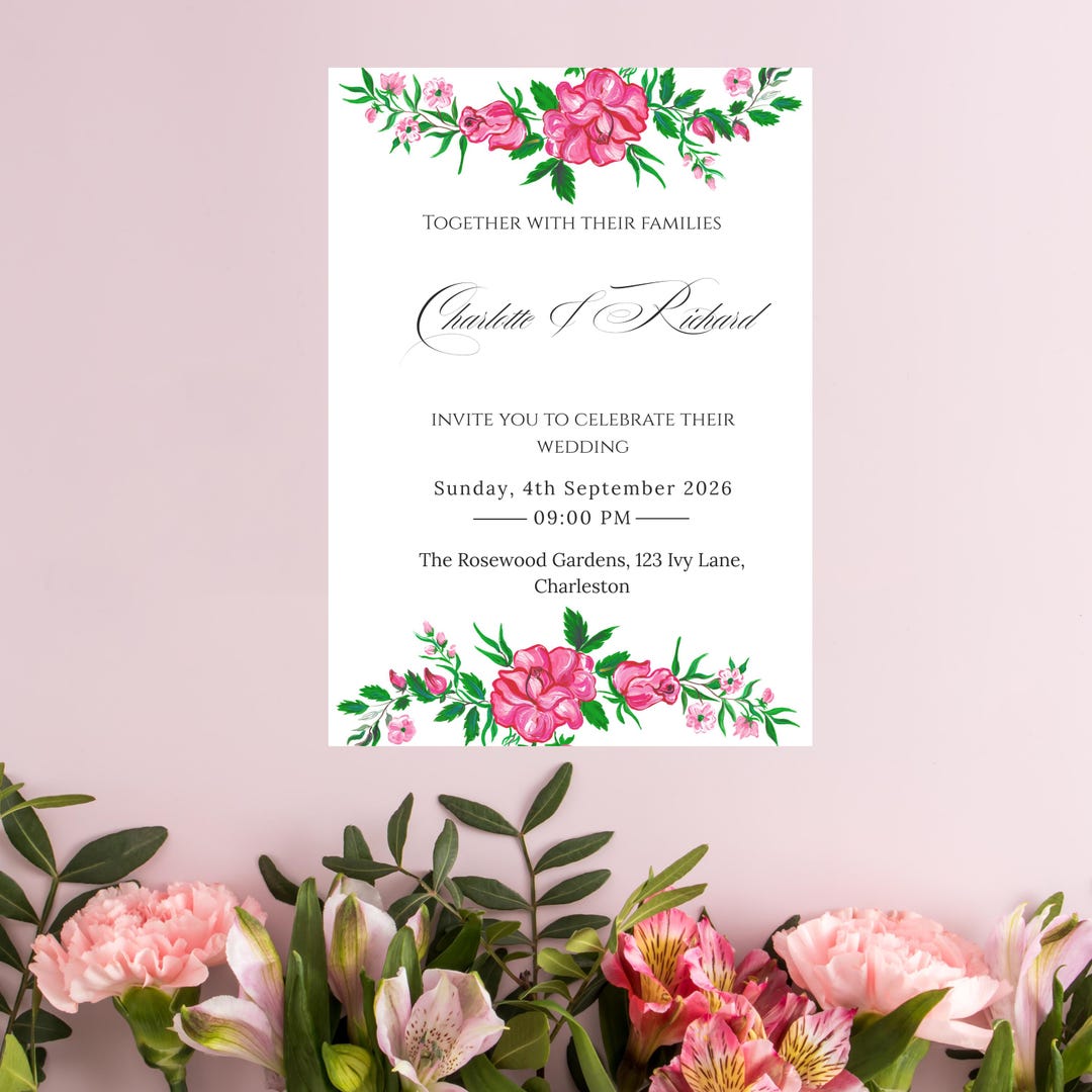 Editable Wedding Invitation Template – Elegant Rose – Canva Download - Etsy