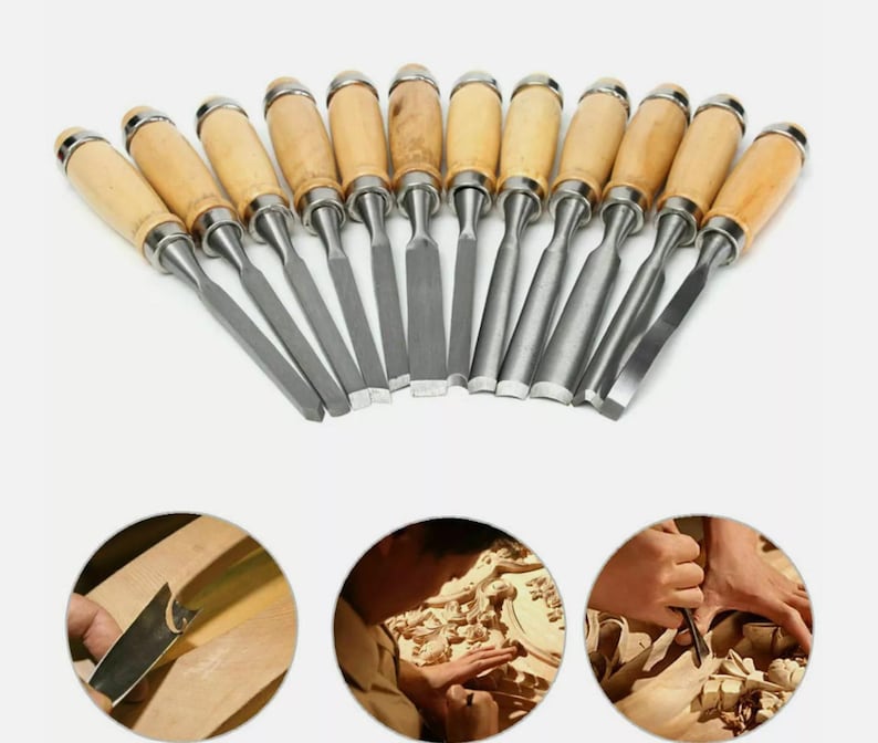 12 Pcs Carving Chisels Kit Wood Working Professional Gouges Woodworking ...