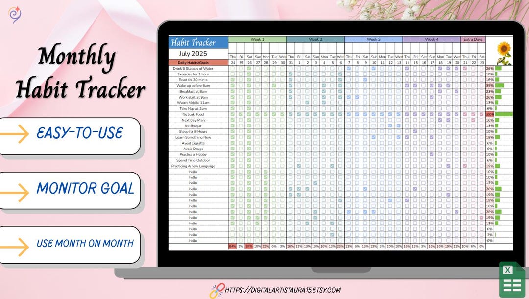 Weekly Habit Tracker Excel | Printable & Digital Habit Tracker ...