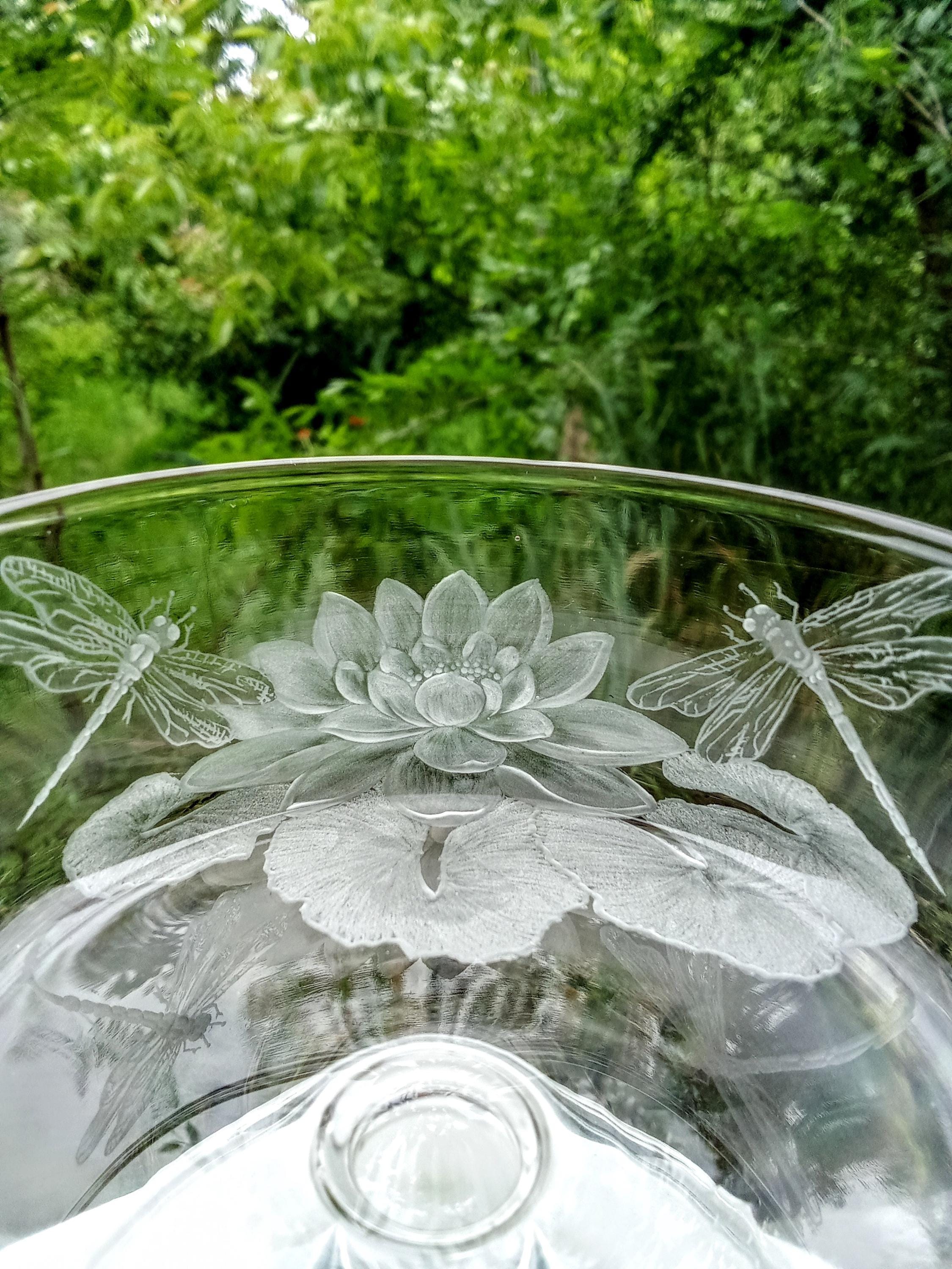Hand-engraved Glass With a Lotus Flower Pattern - a Unique, Special and ...